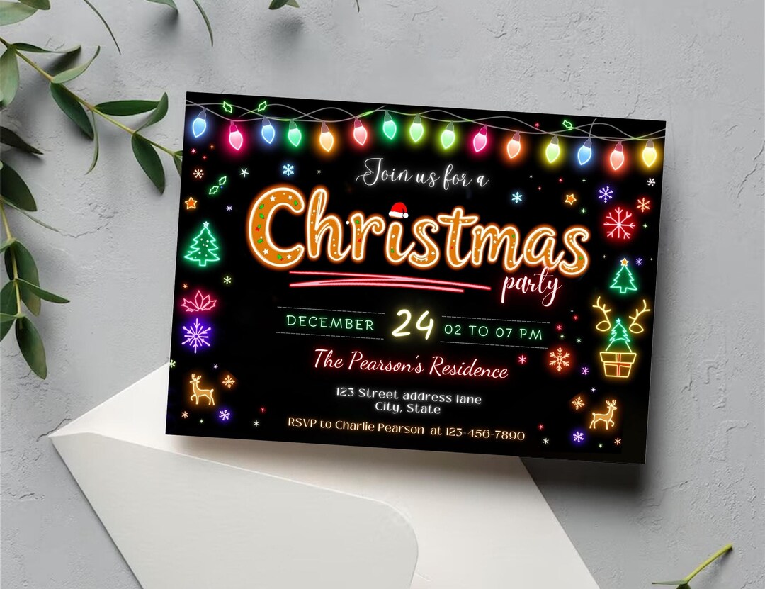 Editable Neon Christmas Party Invitation Template (digital Download) - Etsy