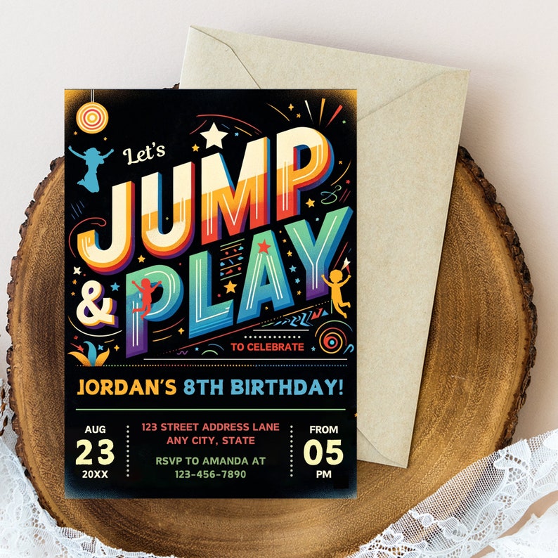 Editable Jump Birthday Party Invitation Card Template, Digital ...