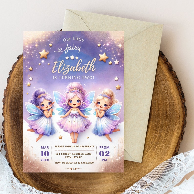 Editable Fairy Birthday Invitation Template: Girl Birthday Evite ...