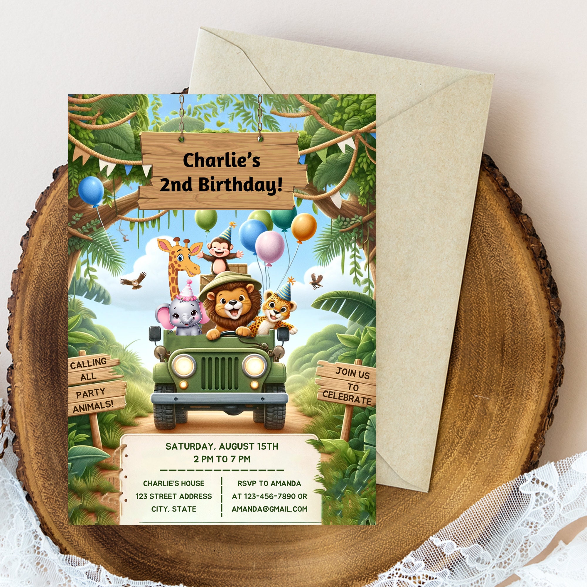Editable Safari Birthday Party Invitation Card, Digital Printable Wild ...