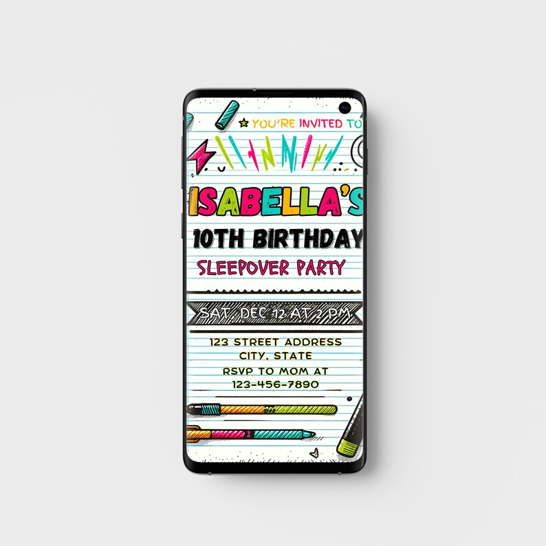 Editable Sleepover Birthday Party Doodle Invitation Card Template