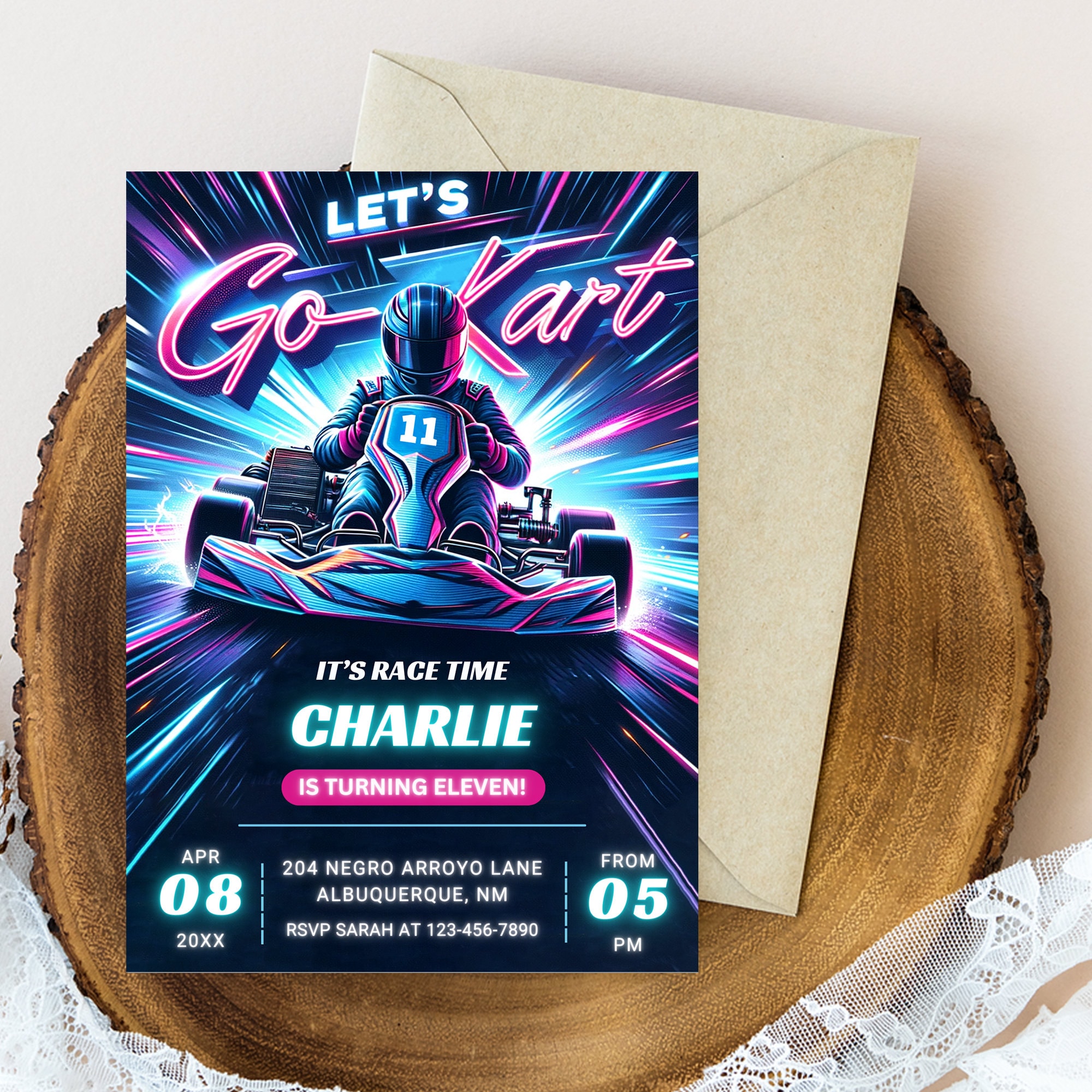 Editable Go Kart Birthday Party Invitation Card Template, Digital Go ...