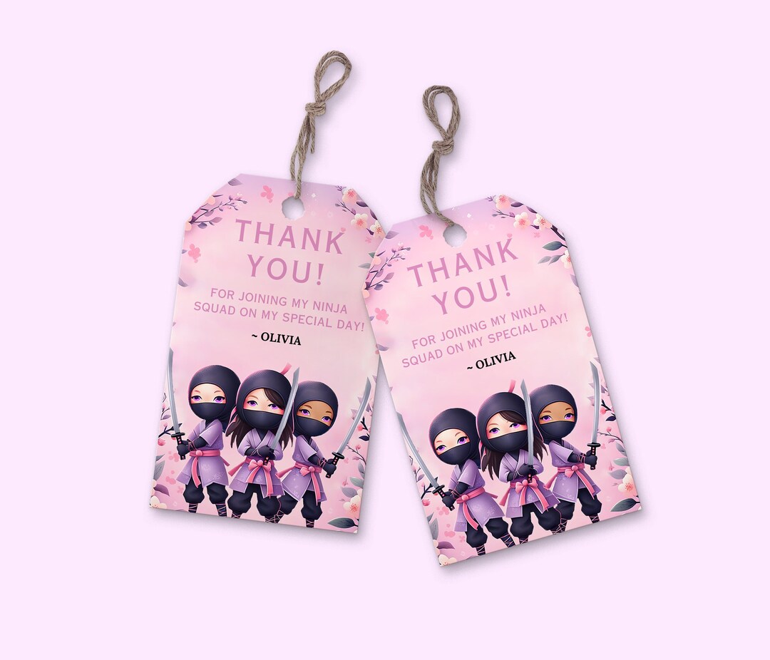Girl Ninja Birthday Party Thank You Tags Template, Digital Girl Ninja ...
