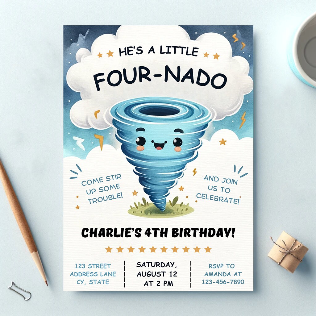 Editable Fournado Birthday Party Invitation Card Template, Fourth ...