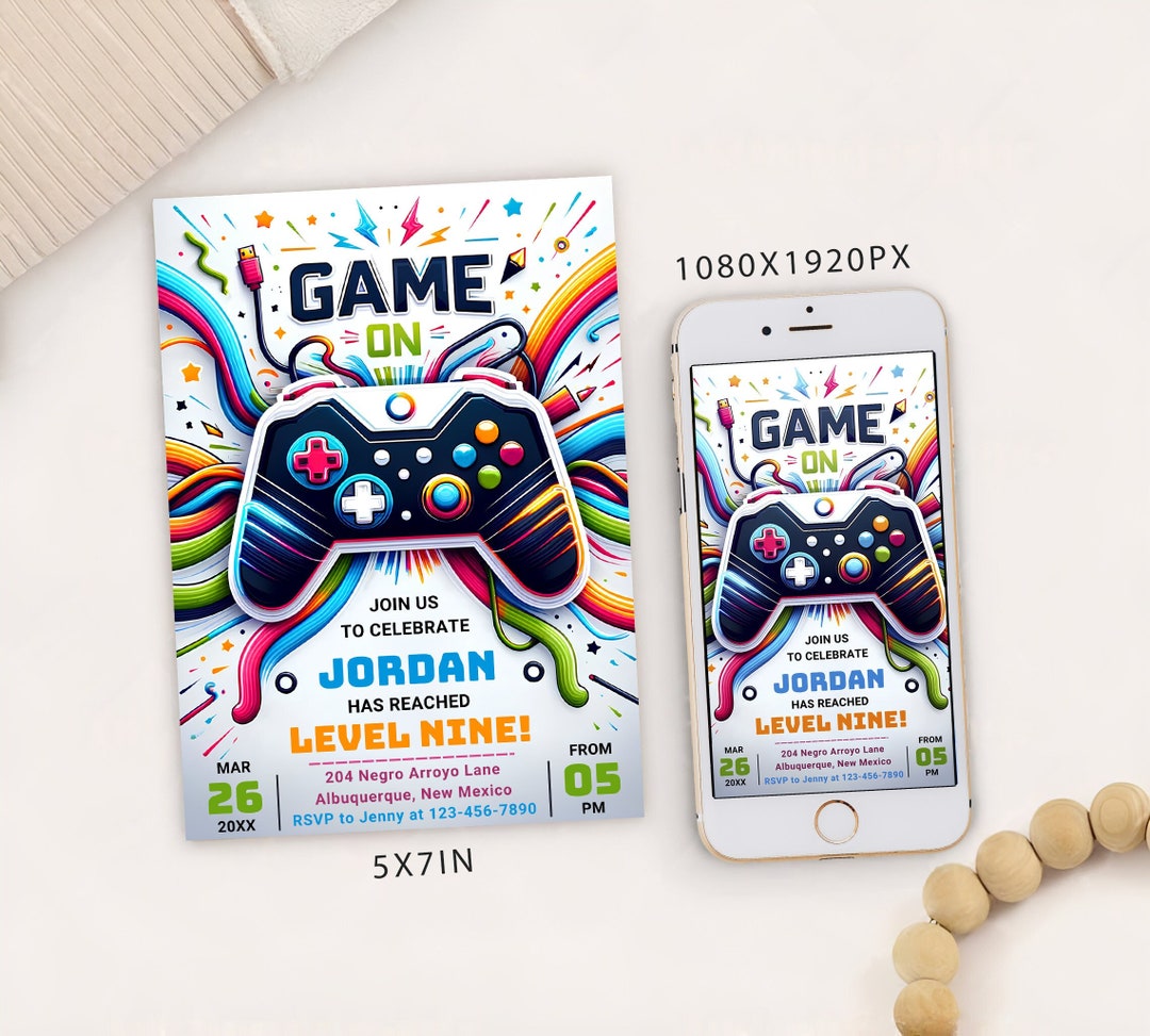 Video Game Birthday Party Invitation Card Template, Digital Gaming ...