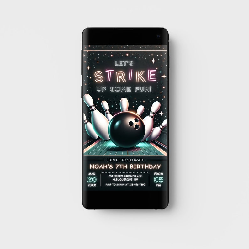 Editable Bowling Themed Birthday Party Invitation Card Template ...