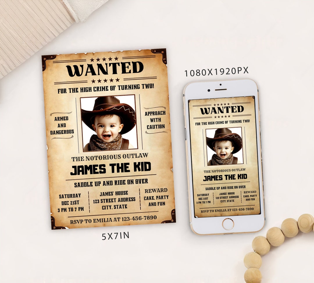 Editable Wanted Poster Western Cowboy Invitation, Cowboy Birthday Party ...