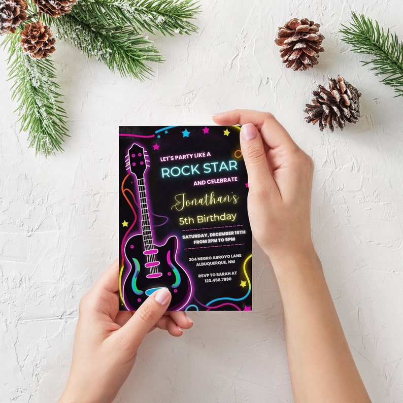 Editable Rockstar Birthday Invitation Card: Music Theme (canva Template ...