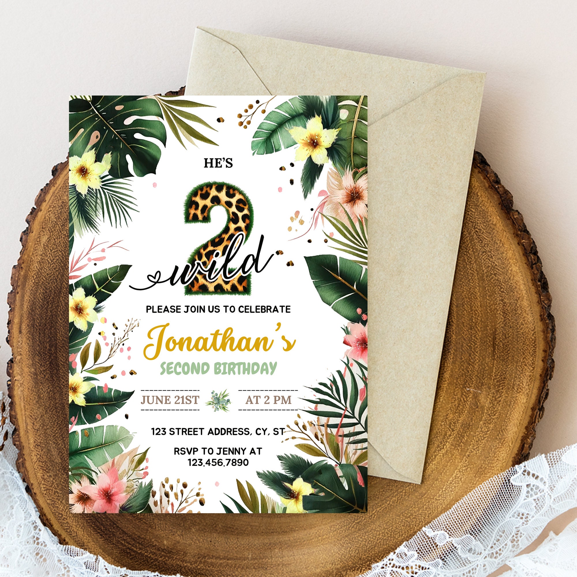 Editable Two Wild Boy Second Birthday Party Invitation Card Template ...