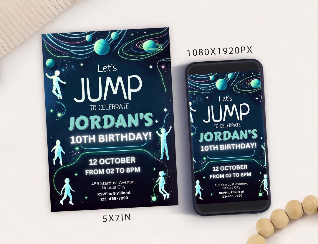 Editable Jump Birthday Party Invitation Card Template, Digital ...