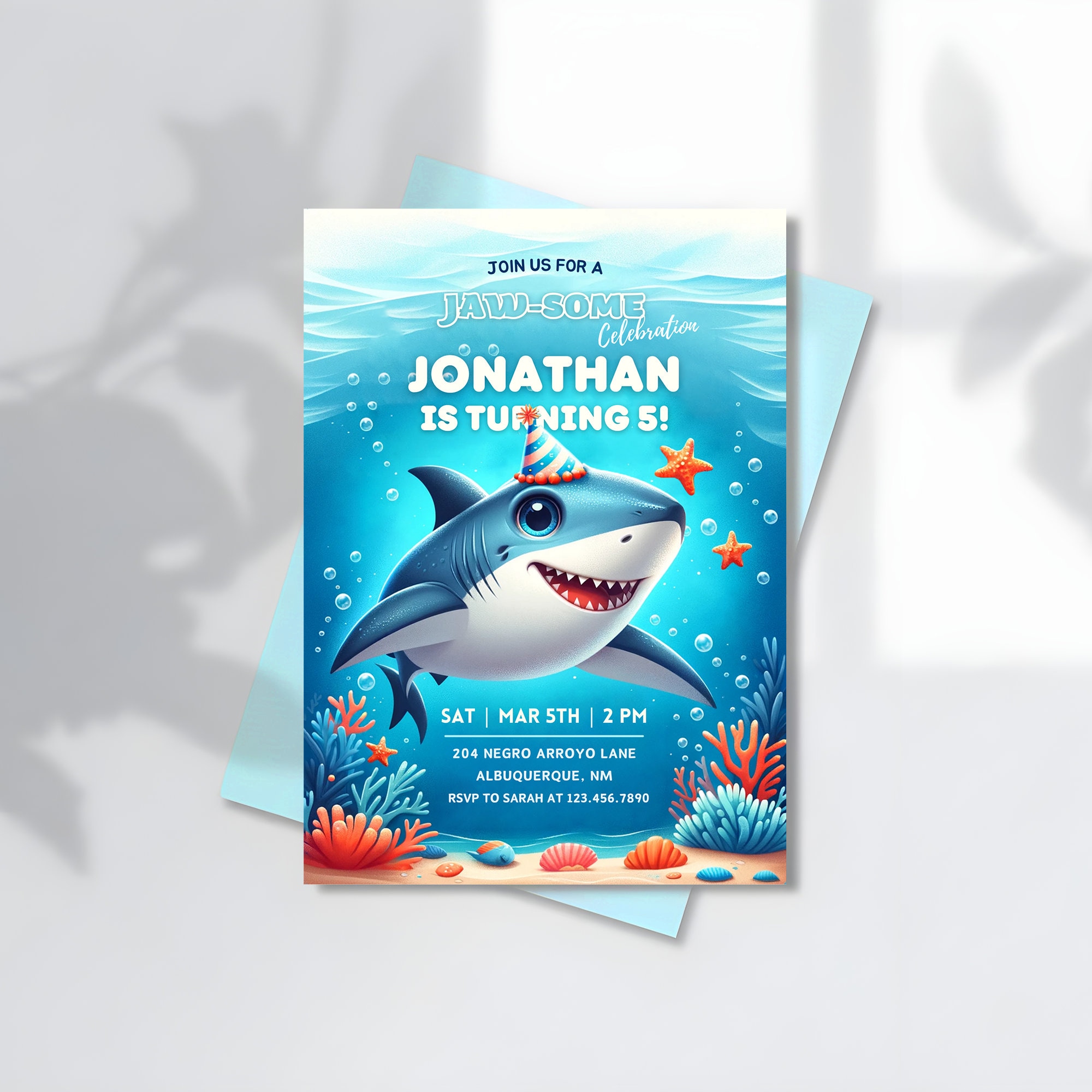 Editable Shark Birthday Party Invitation Card, Under the Sea Kids Shark ...