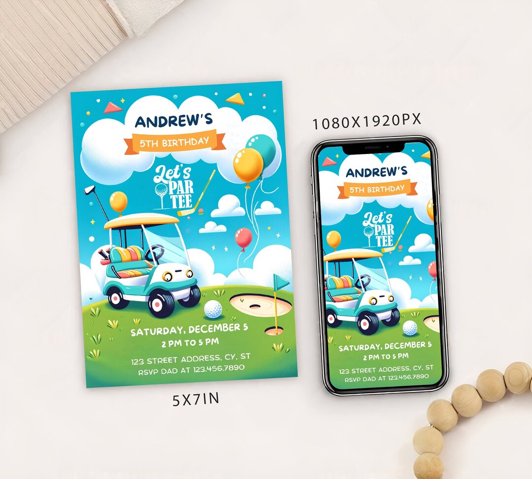 Editable Golf Birthday Par Tee Invitation Card, Golf Sports Birthday ...
