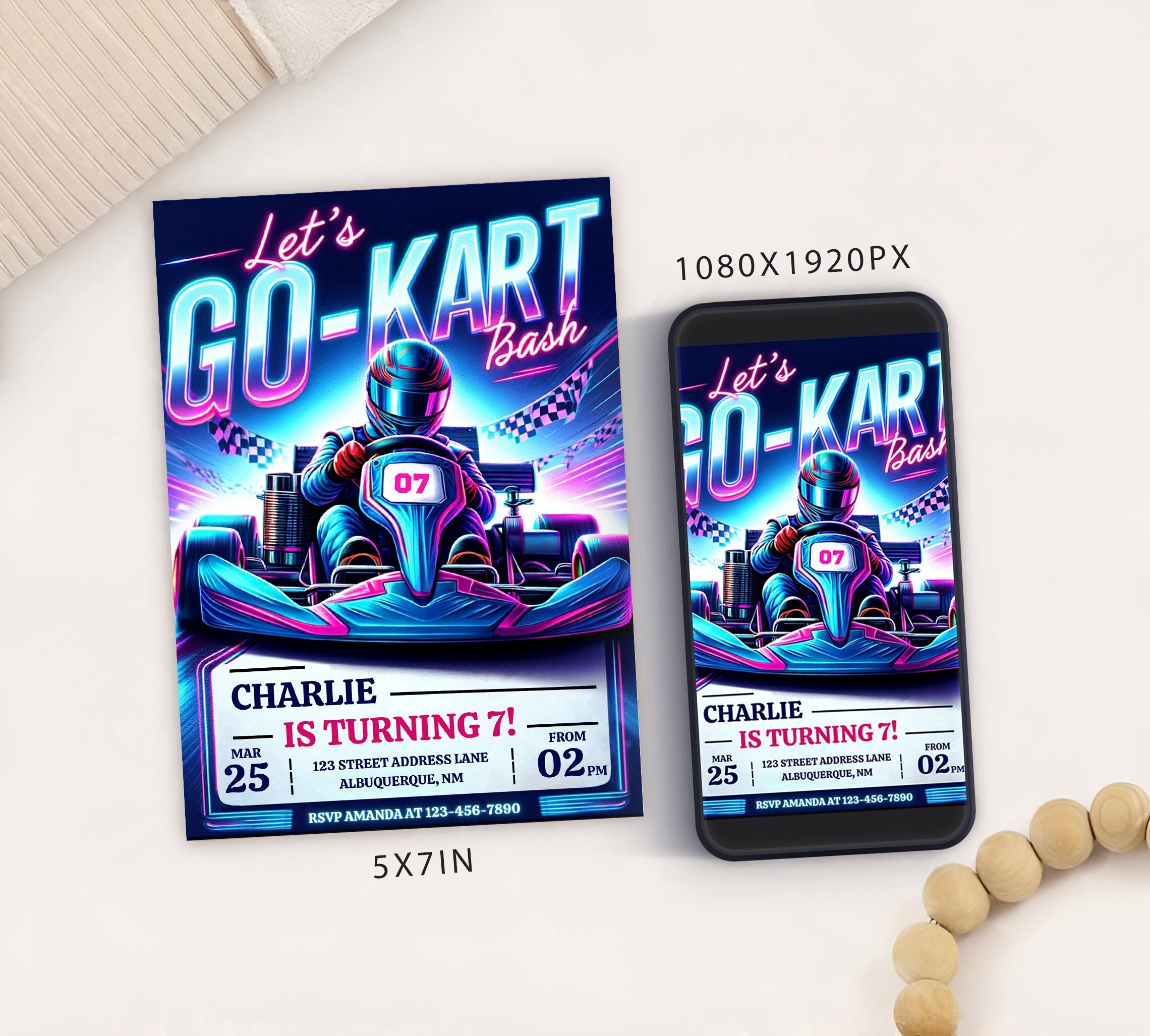 Editable Go Kart Birthday Party Invitation Card Template, Digital Go ...