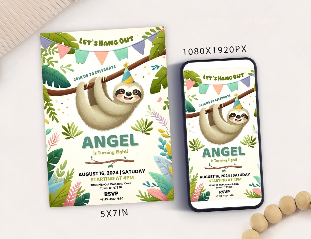 Editable Sloth Birthday Invitation: Digital Card & Mobile Evite - Etsy