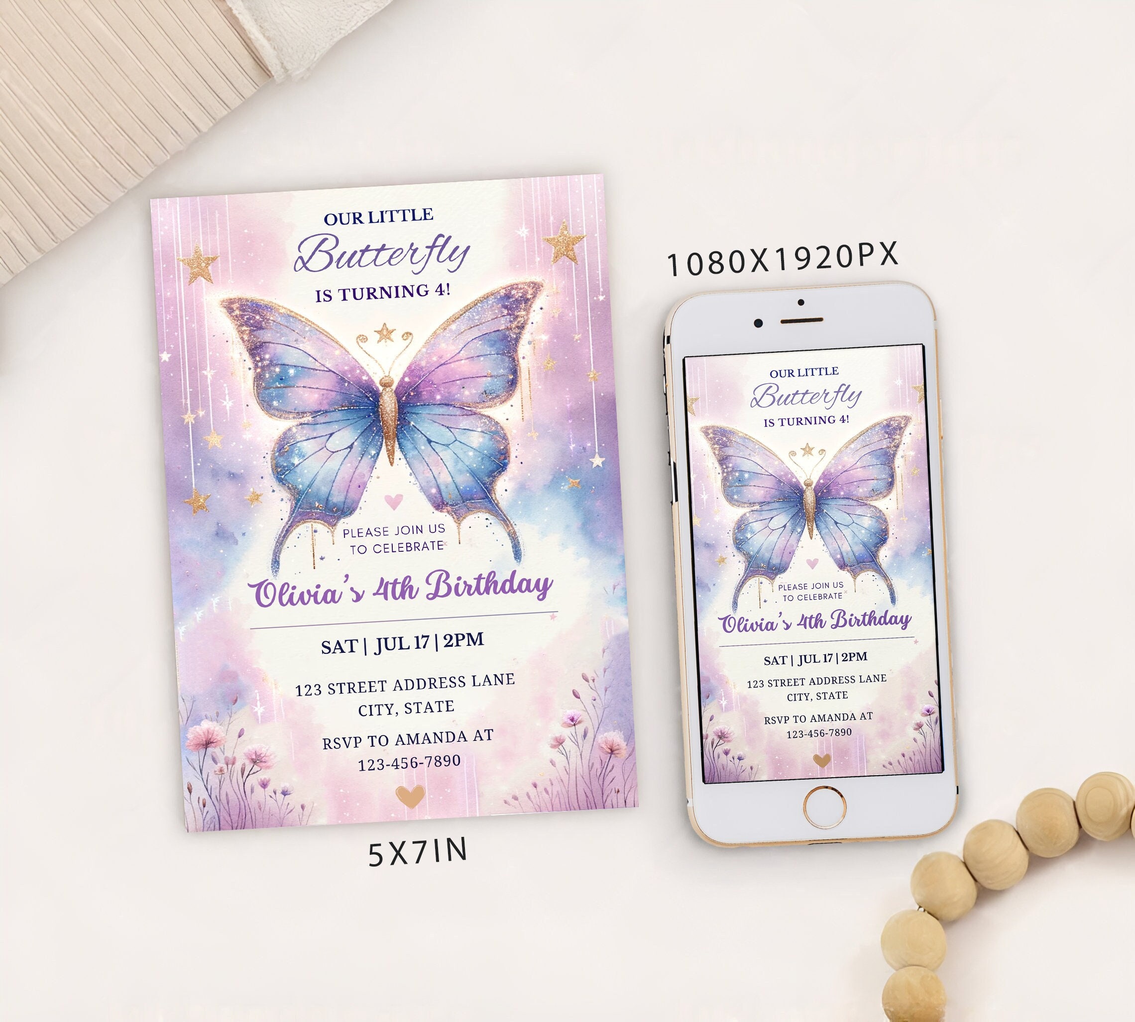 Butterfly Birthday Party Invitation for Girl, Digital Template ...