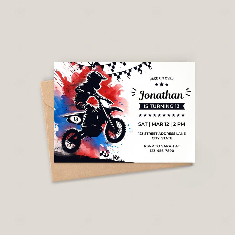 Editable Dirt Bike Birthday Invitation: Motocross Party Invite (5x7 ...