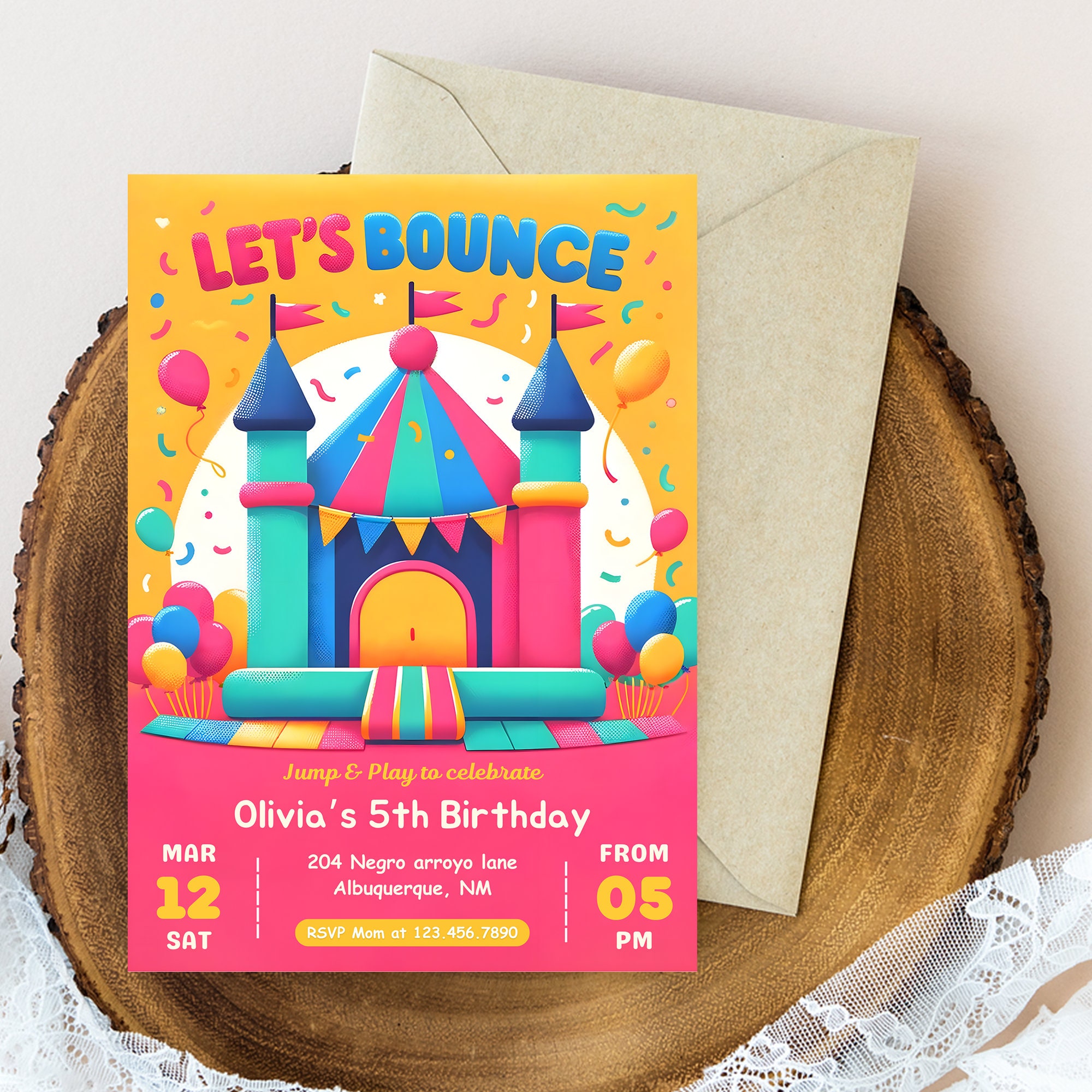 Editable Bounce House Birthday Party Invitation Card Template, Digital ...