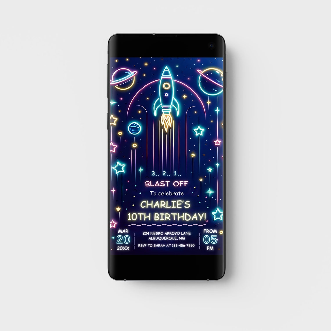 Editable Outer Space Galaxy Birthday Party Invitation Card Template ...