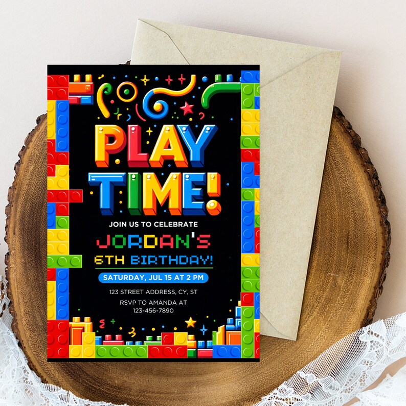 Editable Building Blocks Invitation Card Editable Template, Kids Blocks ...