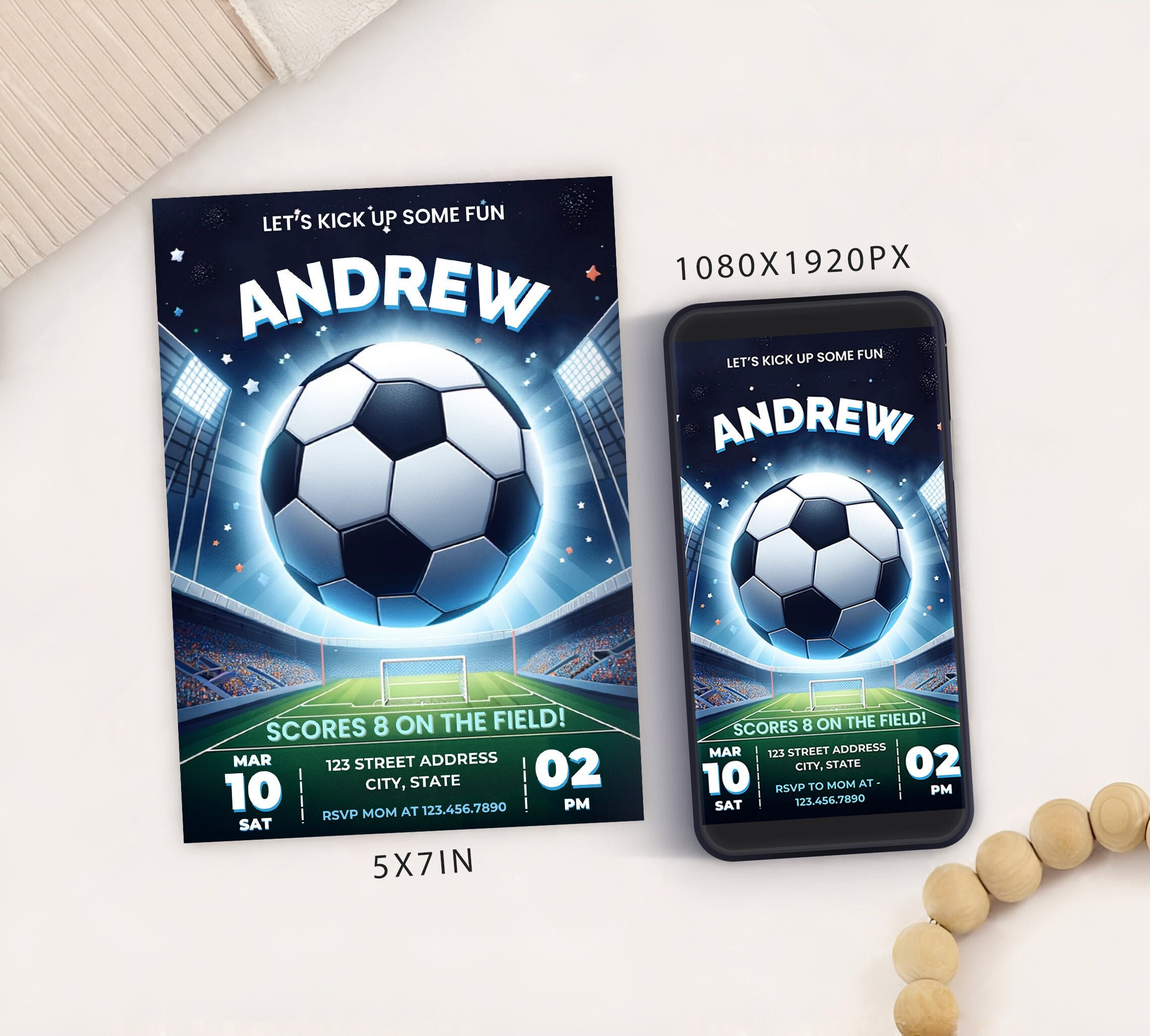 Editable Soccer Themed Birthday Party Invitation Card Template, Digital ...
