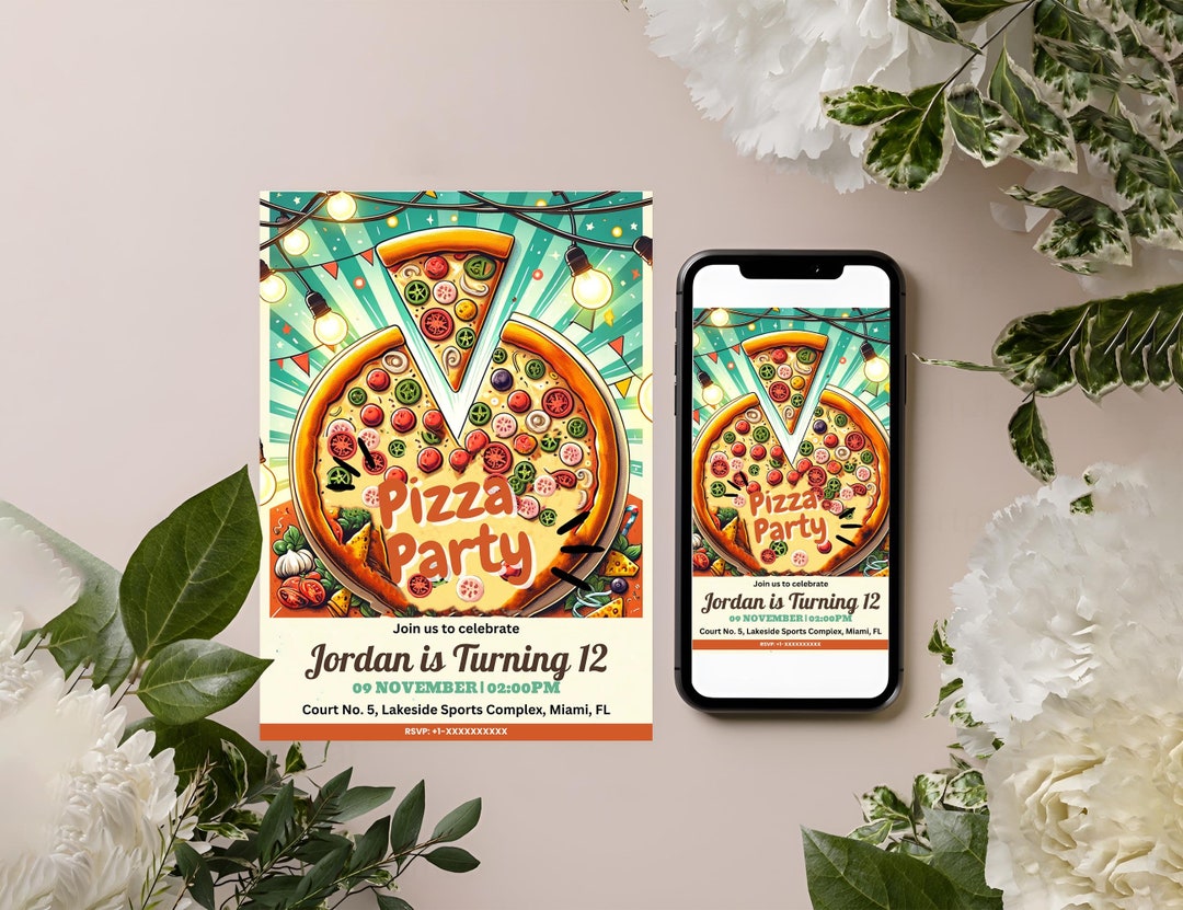 Editable Birthday Pizza Party Invitation Card Template, Digital Pizza ...
