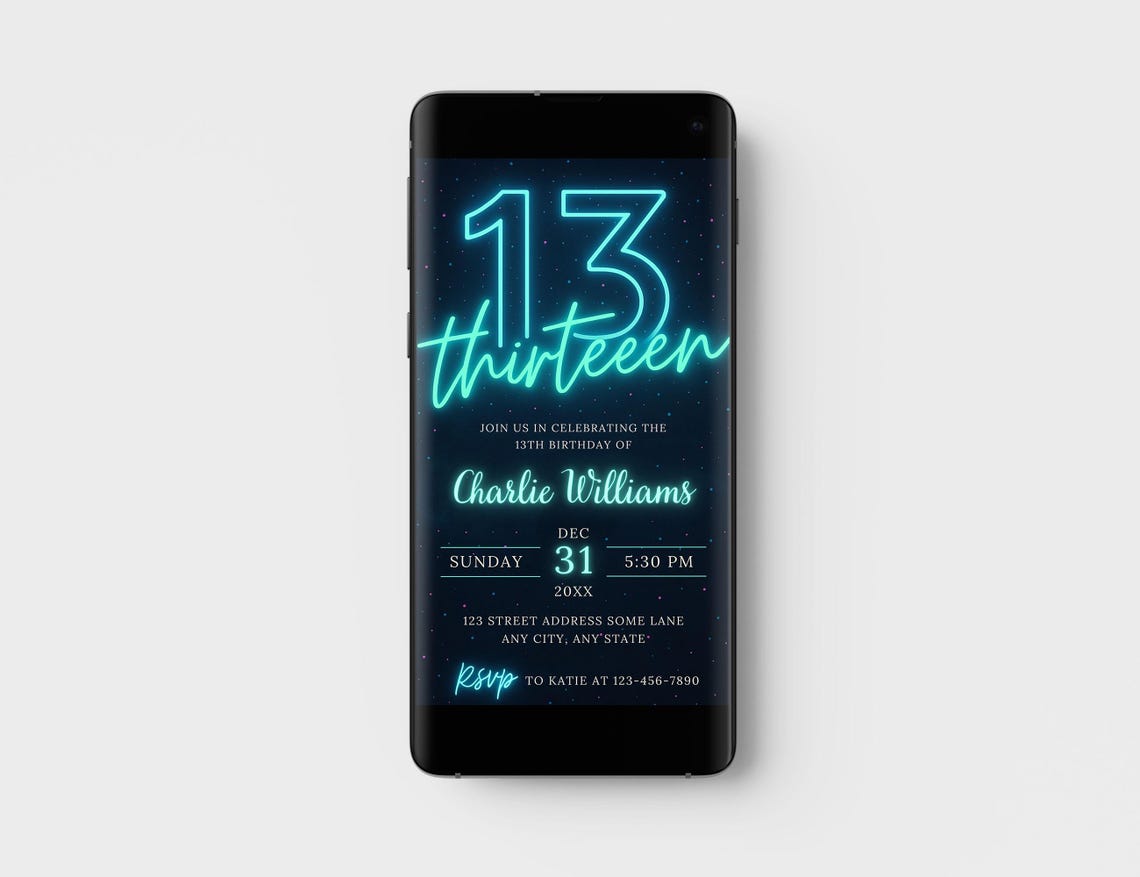 Editable 13th Birthday Party Invitation Template: Teen Boy Evite ...