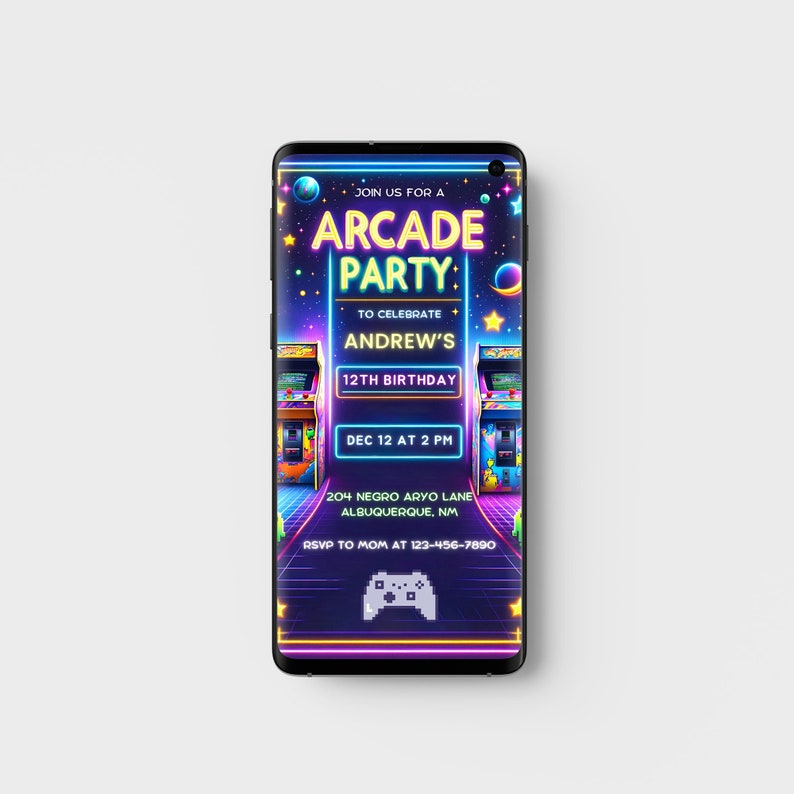 Editable Arcade Party Birthday Invitation Card Printable Template ...