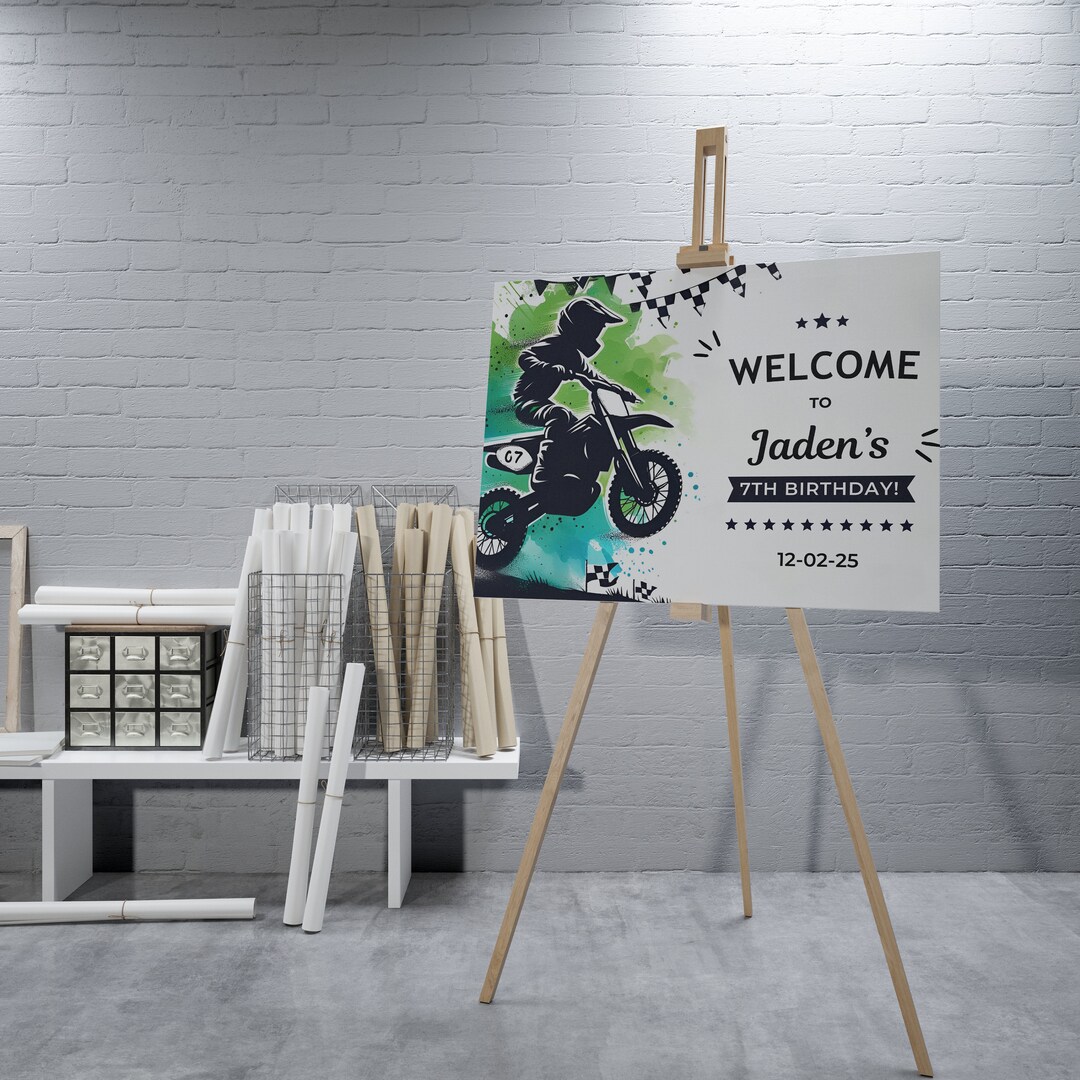 Editable Dirt Bike Birthday Party Welcome Sign Template, Motorbike ...