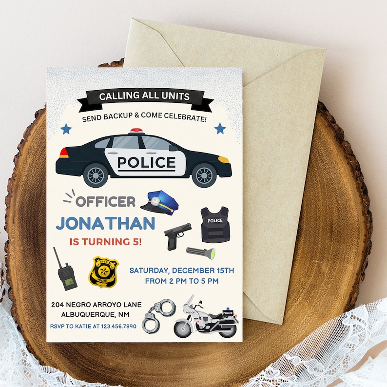 Editable Police Birthday Party Invitation Card Template Cop - Etsy
