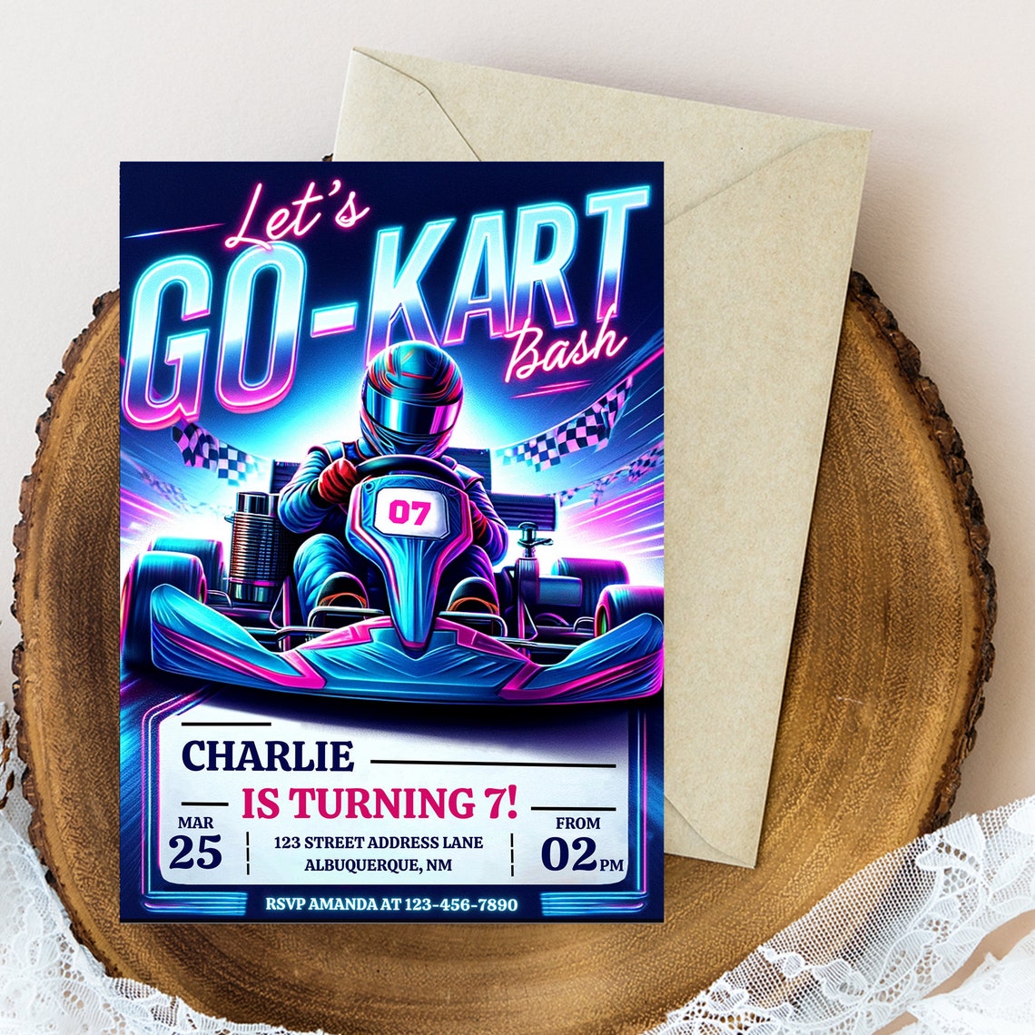 Editable Go Kart Birthday Party Invitation Card Template, Digital Go ...