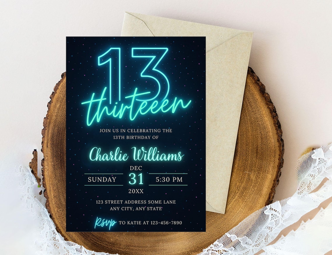 Editable 13th Birthday Party Invitation Template: Teen Boy Evite ...