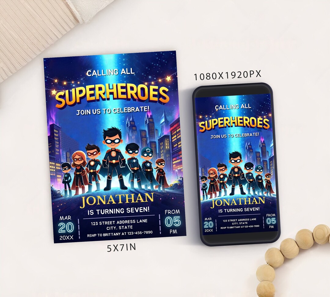 Editable Superhero Birthday Party Invitation Card Template, Digital ...