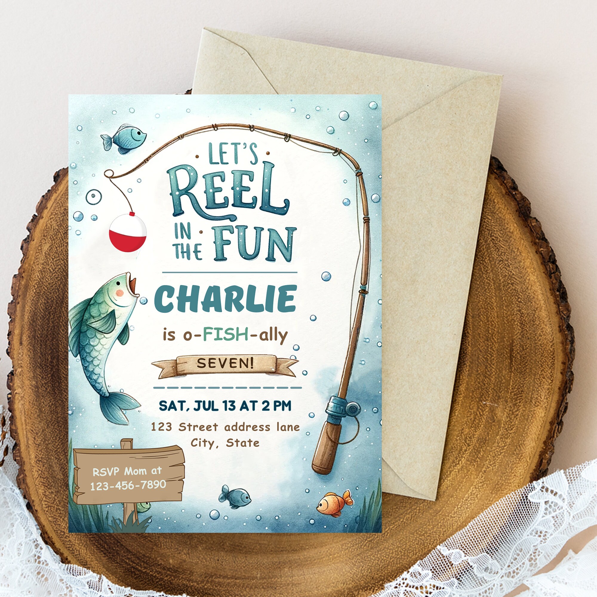 Editable Fishing Birthday Party Invitation Card Template, Digital ...
