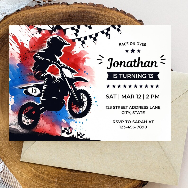 Editable Dirt Bike Birthday Invitation: Motocross Party Invite (5x7 ...