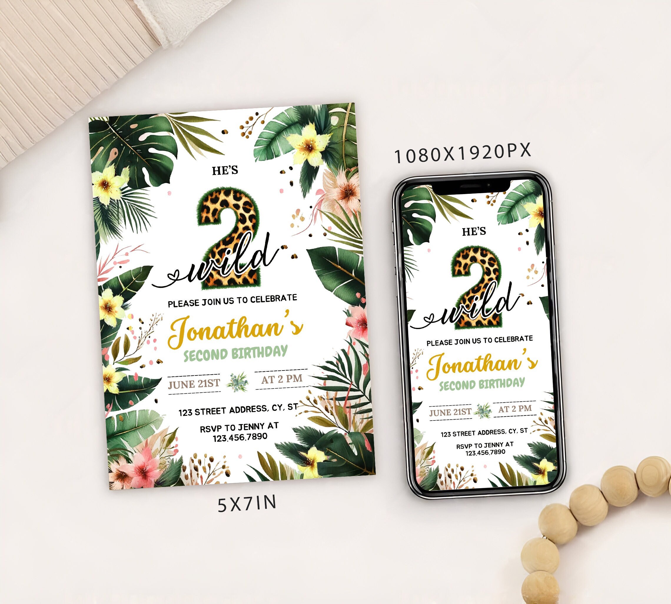 Editable Two Wild Boy Second Birthday Party Invitation Card Template ...