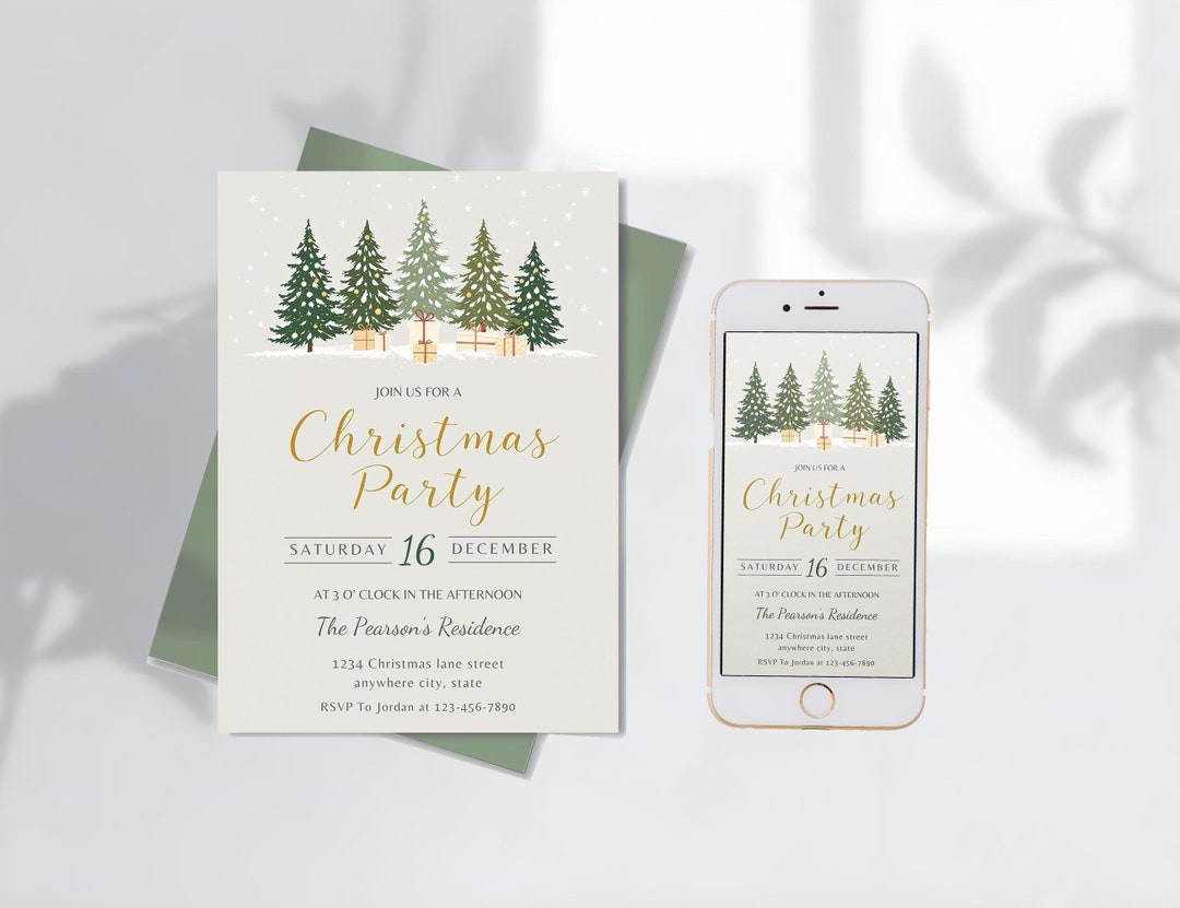 Editable Christmas Party Invitation: Trees Design (digital Download) - Etsy