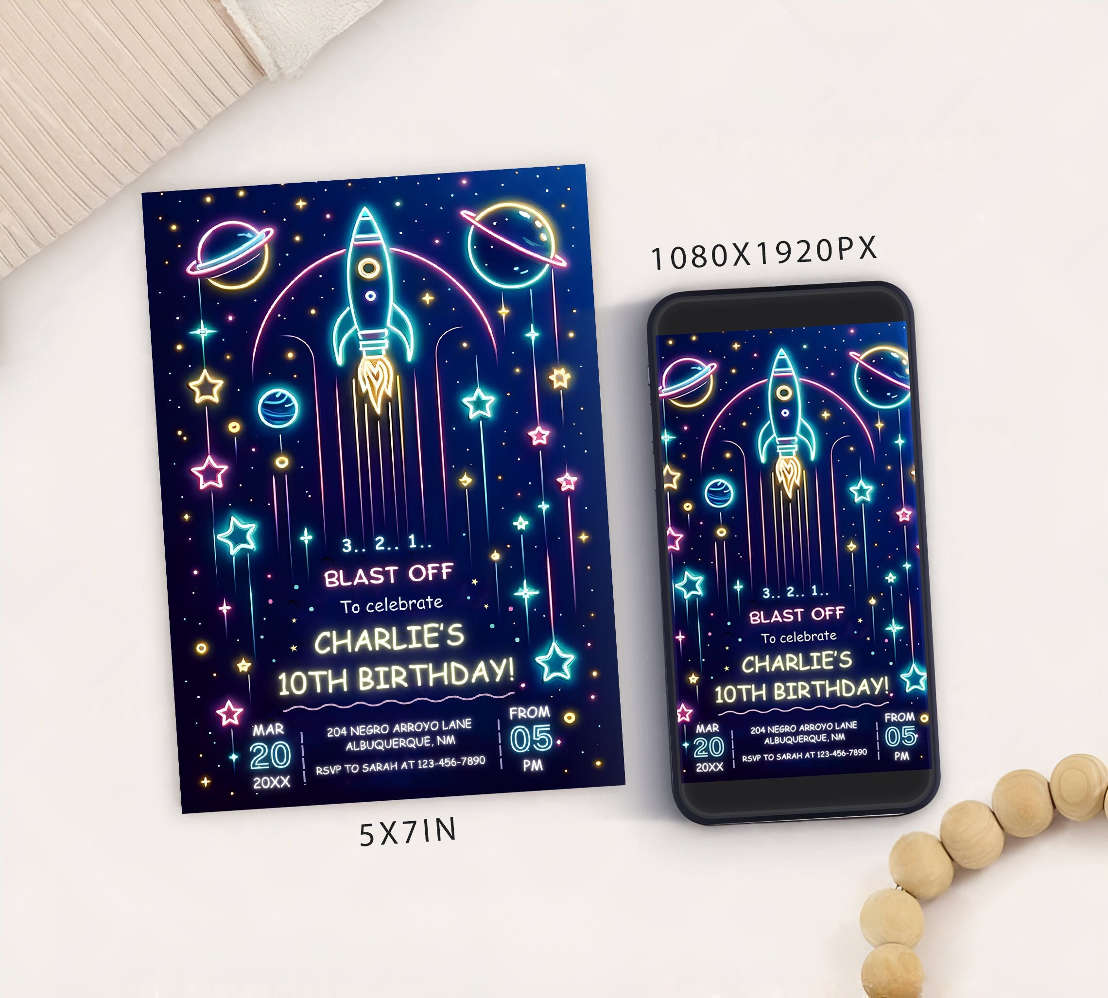 Editable Outer Space Galaxy Birthday Party Invitation Card Template ...