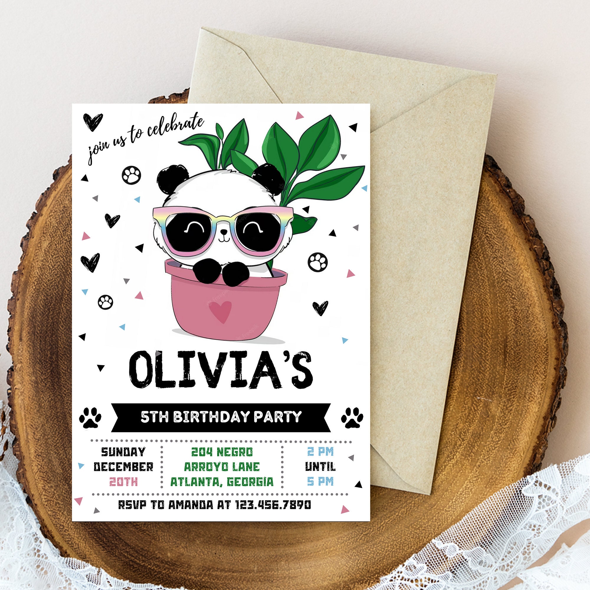 Cute Panda Birthday Party Invitation Card, Digital Printable Panda ...