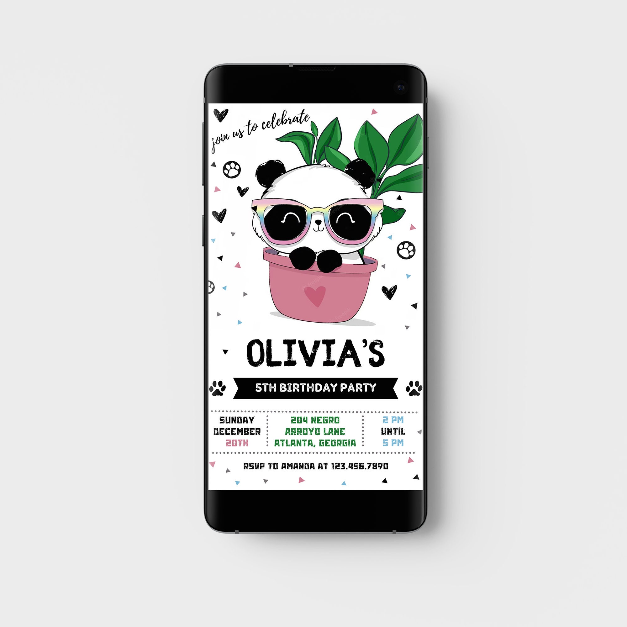 Cute Panda Birthday Party Invitation Card, Digital Printable Panda ...