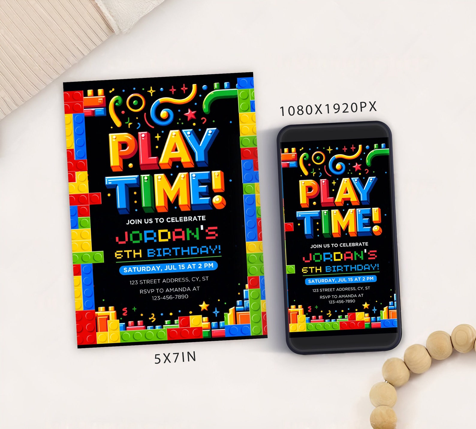 Editable Building Blocks Invitation Card Editable Template, Kids Blocks ...