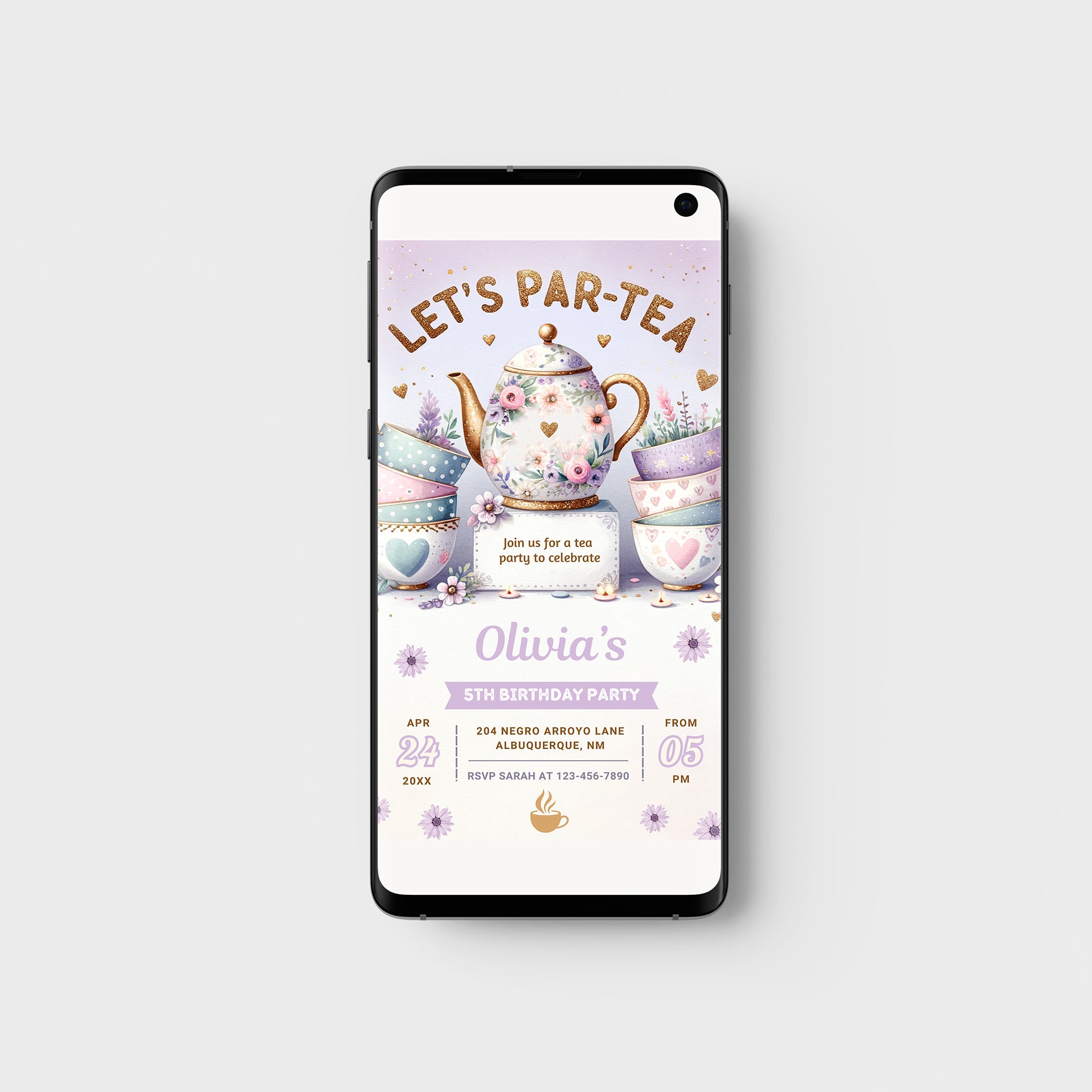 Editable Tea Party Birthday Invitation Card Template, Girl Par-tea ...