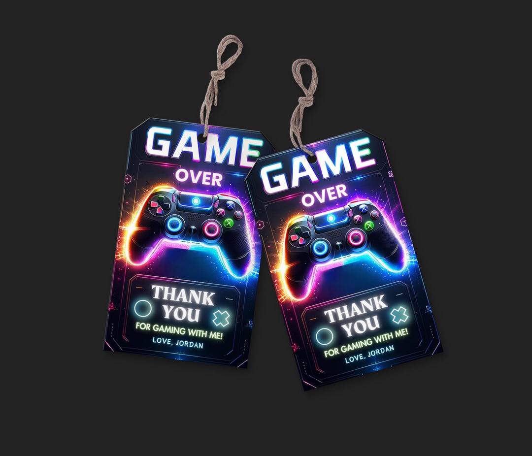 Game Over Birthday Thank You Tags: Gaming Party Template (digital ...