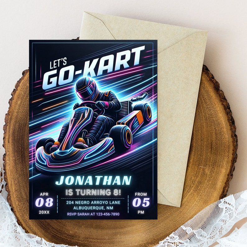 Editable Go Kart Birthday Party Invitation Card Template, Digital Go Kart Party Invite ...