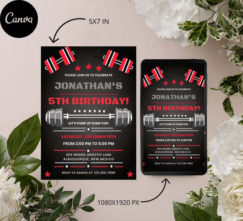 Gym Birthday Party Invitation: Fitness Theme, Electronic Invite ...
