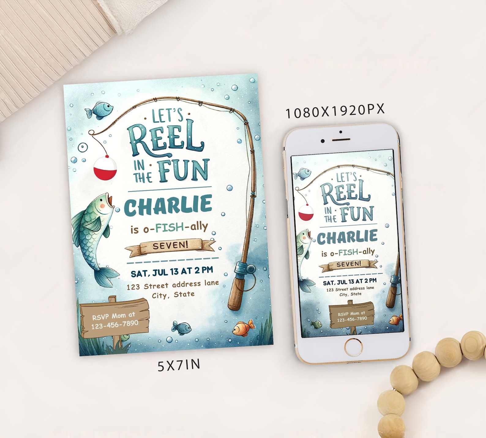 Editable Fishing Birthday Party Invitation Card Template, Digital ...