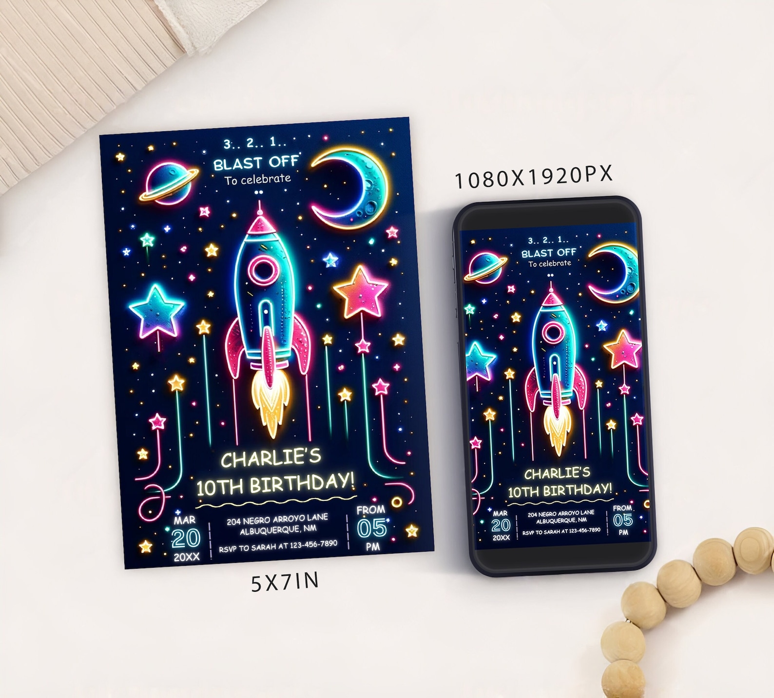 Editable Outer Space Galaxy Birthday Party Invitation Card Template ...