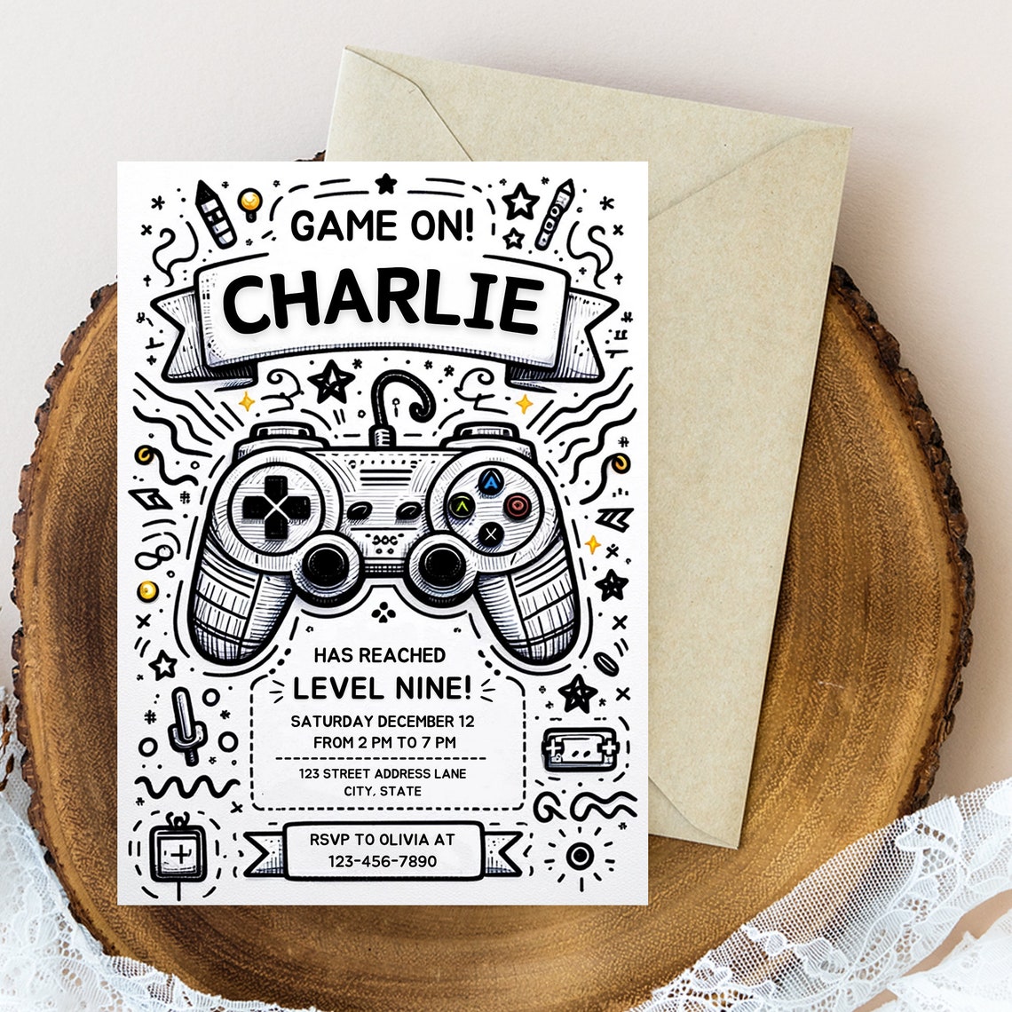 Video Game Birthday Party Invitation Card Template, Digital Gaming ...