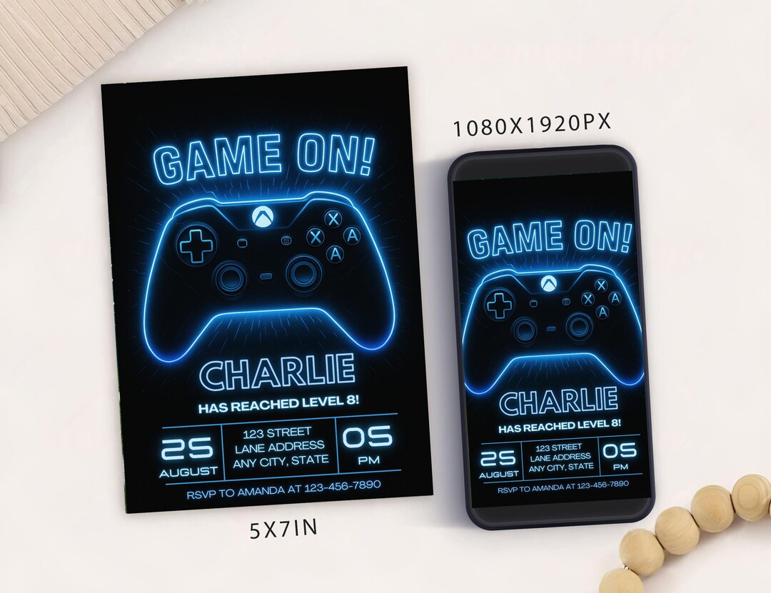 GAME ON Video Game Birthday Party Invitation Card Template, Digital ...