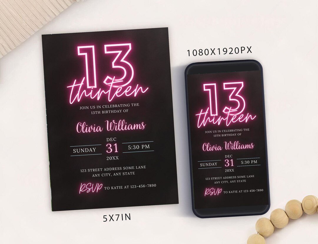 Editable 13th Birthday Invitation Template: Teen Girl Evite (digital ...