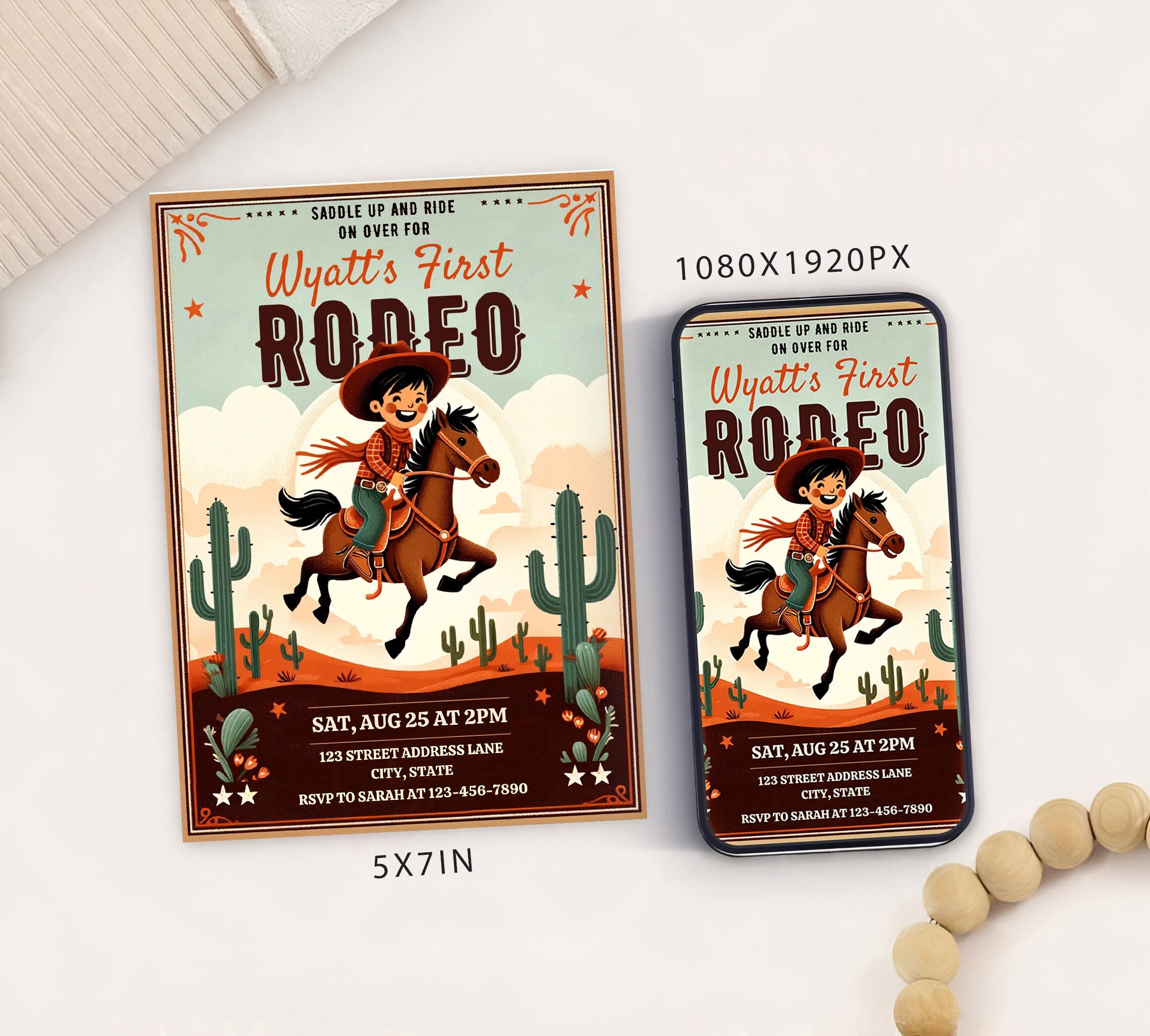 Editable First Rodeo Birthday Party Invitation Card Template, Digital ...